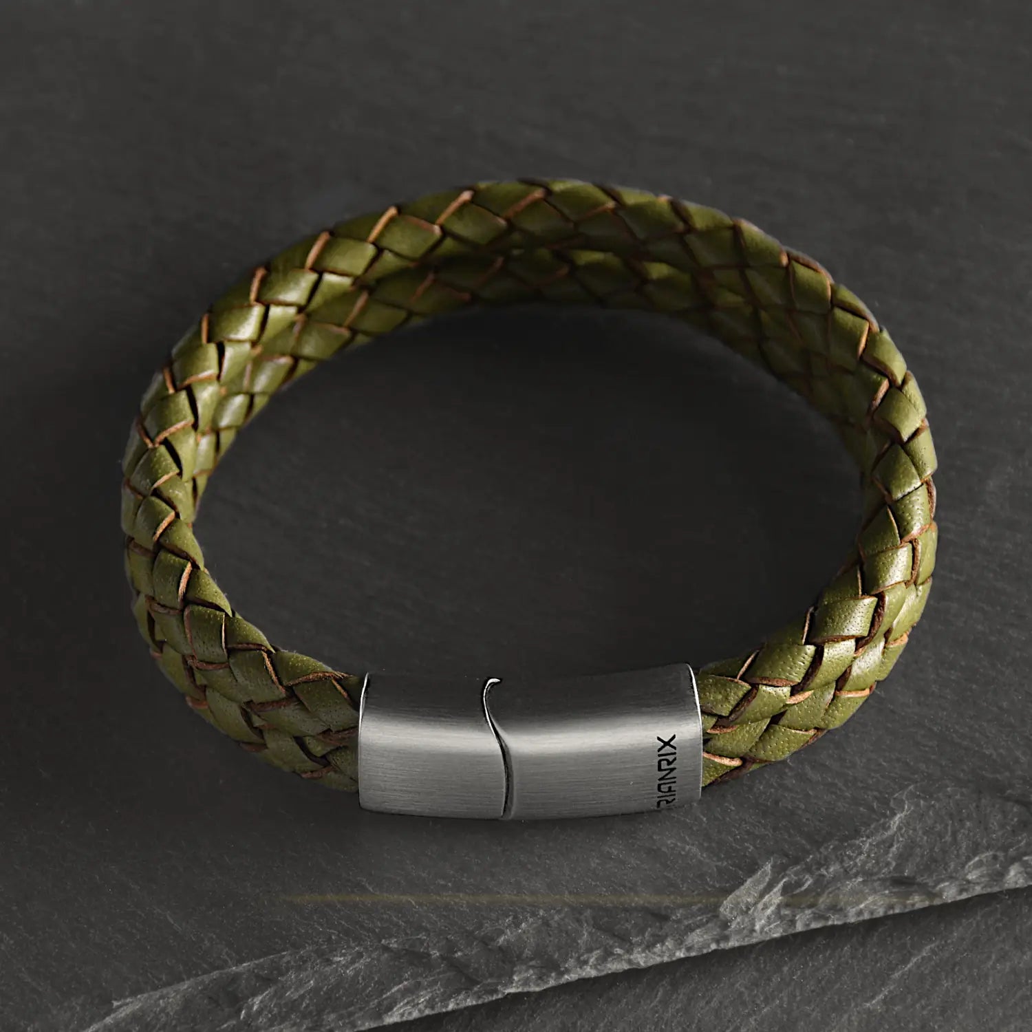 Ranger - 6mm Double-Layer Leather Bracelet in Olive Green | Rianrix ...